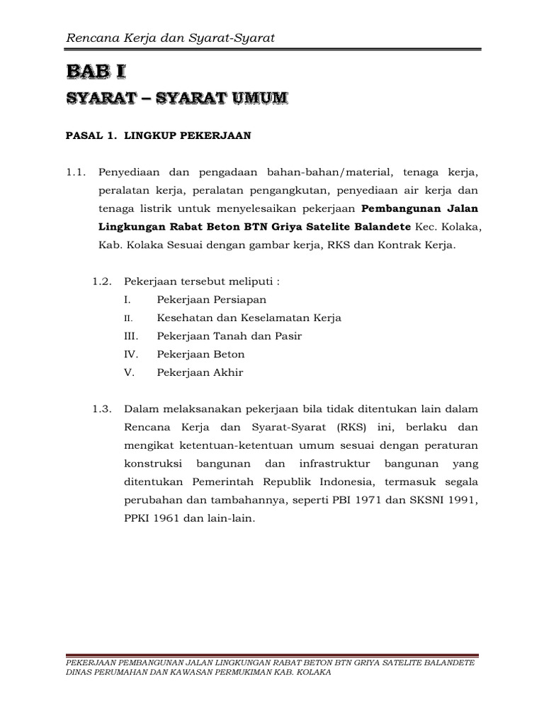 Rks Jalan Beton Btn Griya Satelit Docx | PDF