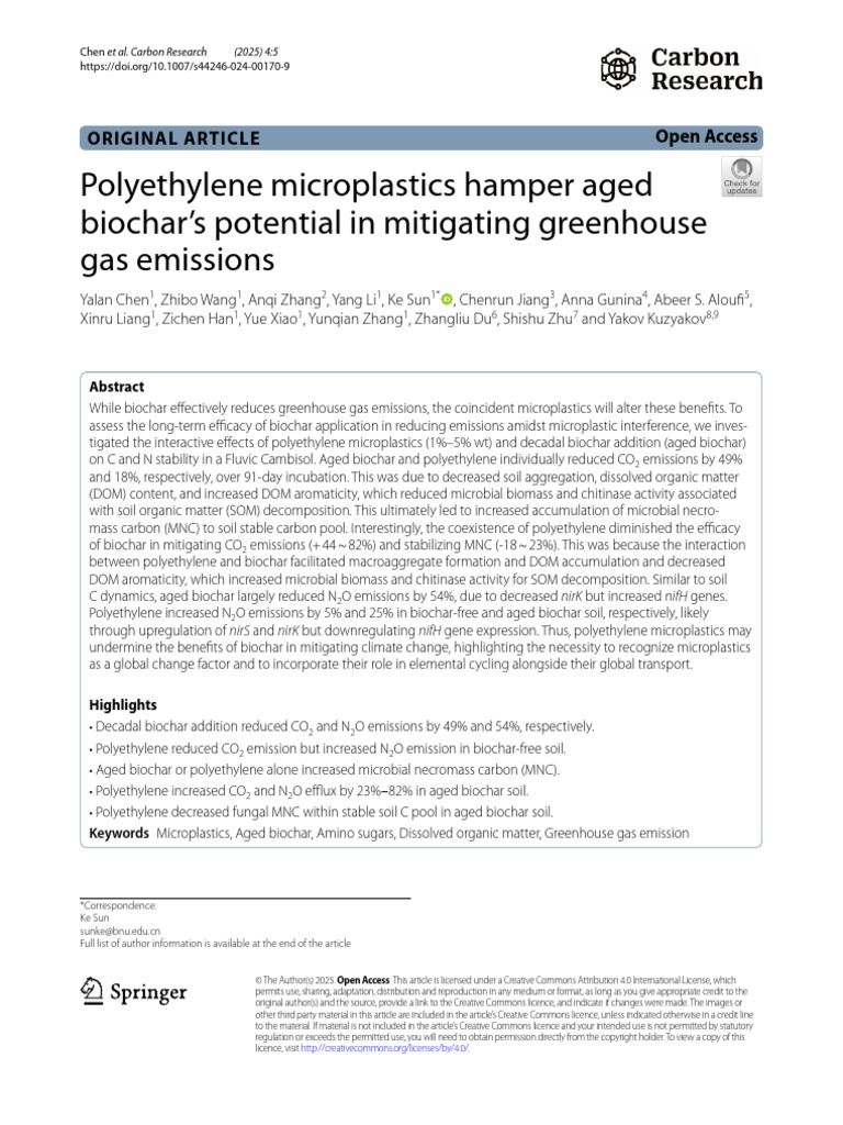 5 Polyethylene microplastics hamper aged biochar’s potential in mitigating greenhouse gas ...