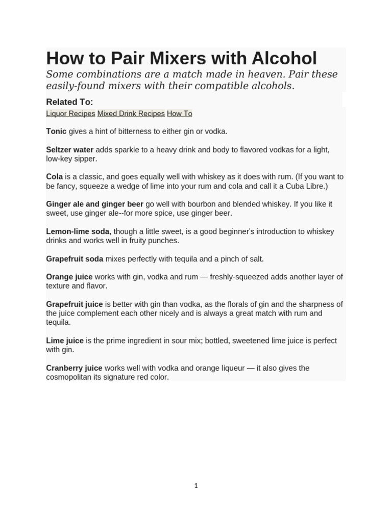 How To Pair Mixers With Alcohol | PDF