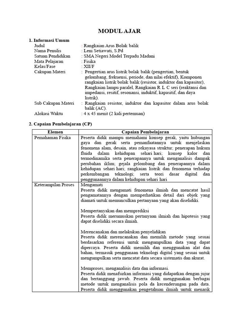 MODUL AJAR 05 Arus Bolak-Balik (Rangkaian Resistor J Induktor Dan ...