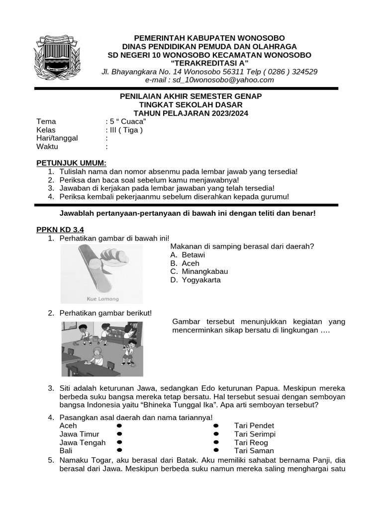 Soal Pat Kls 3 (2023-2024) KKG | PDF