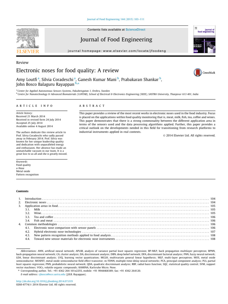 Electronic Noses For Food Quality | PDF | Odor | Sensor