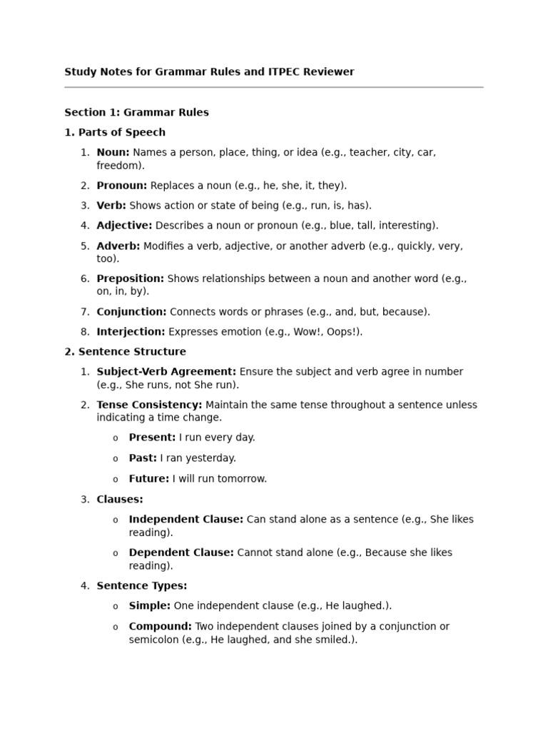 Study Notes For Grammar Rules and ITPEC Reviewer | PDF | Verb | Clause