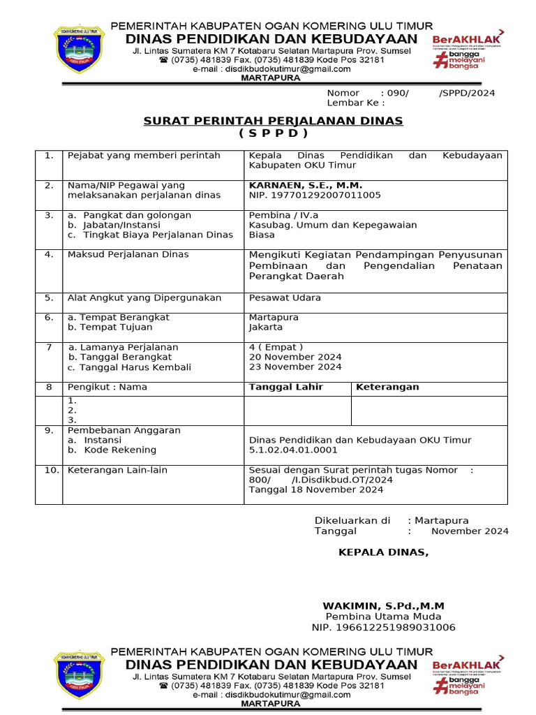 Surat Perjalanan Dinas (SPPD) | PDF