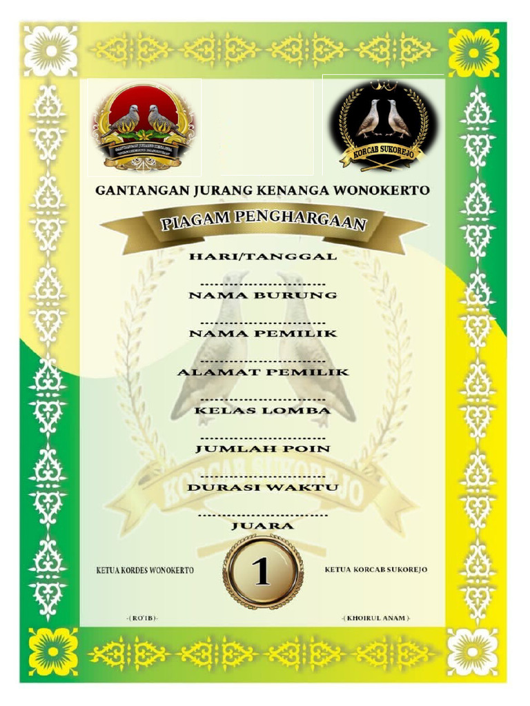 Sertifikat Burung Pak Roib 1 | PDF