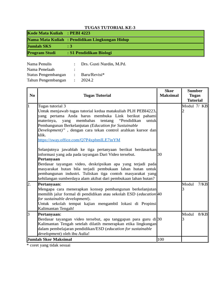 Jawaban 03 - Tugas 3 Tutorial PLH PEBI 4223 - 2024.4 | PDF
