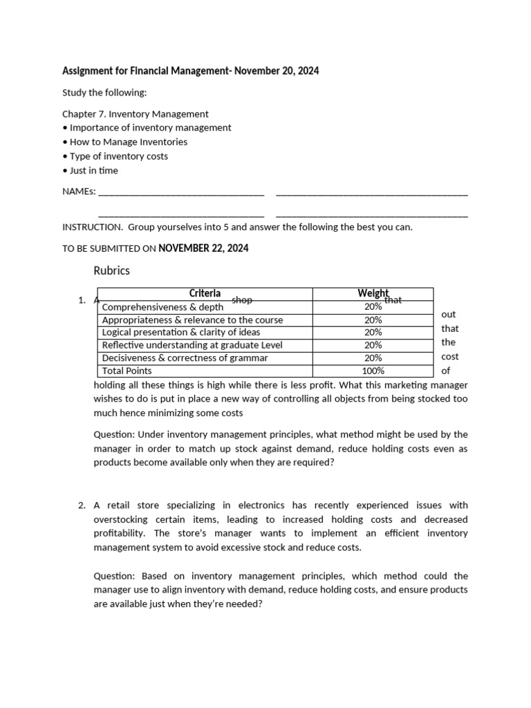 Assignment-for-FinMan | PDF | Inventory | Lean Manufacturing