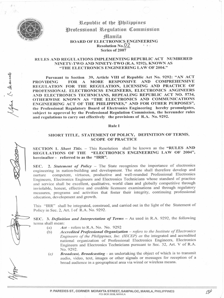 RA 9292 Implementing Rules and Regulations Memo | PDF