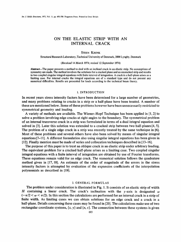 On The Elastic Strip With An Internal Crack | PDF | Integral | Fracture
