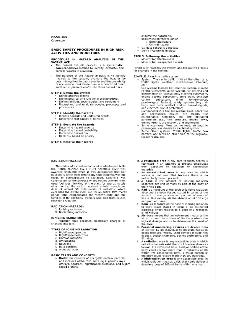 Basic Safety Procedures in High Risk Area | PDF