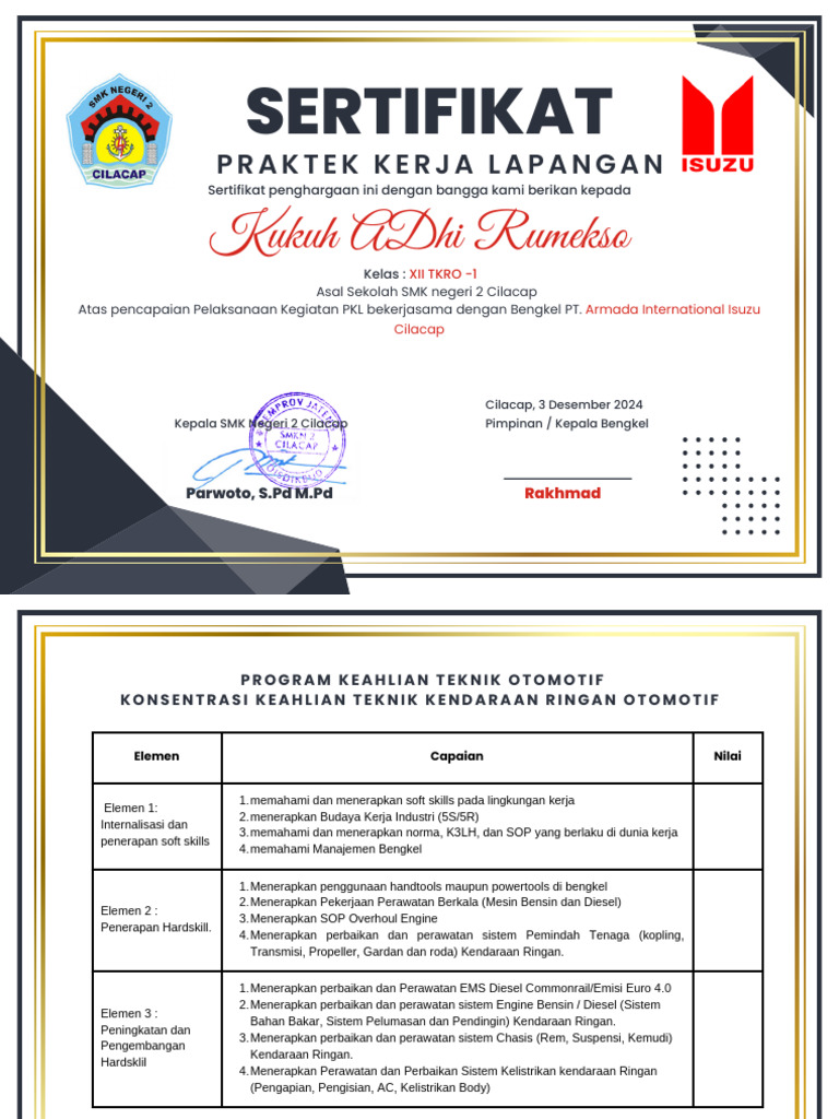 Draft Sertifikat Dan Nilai PKL | PDF
