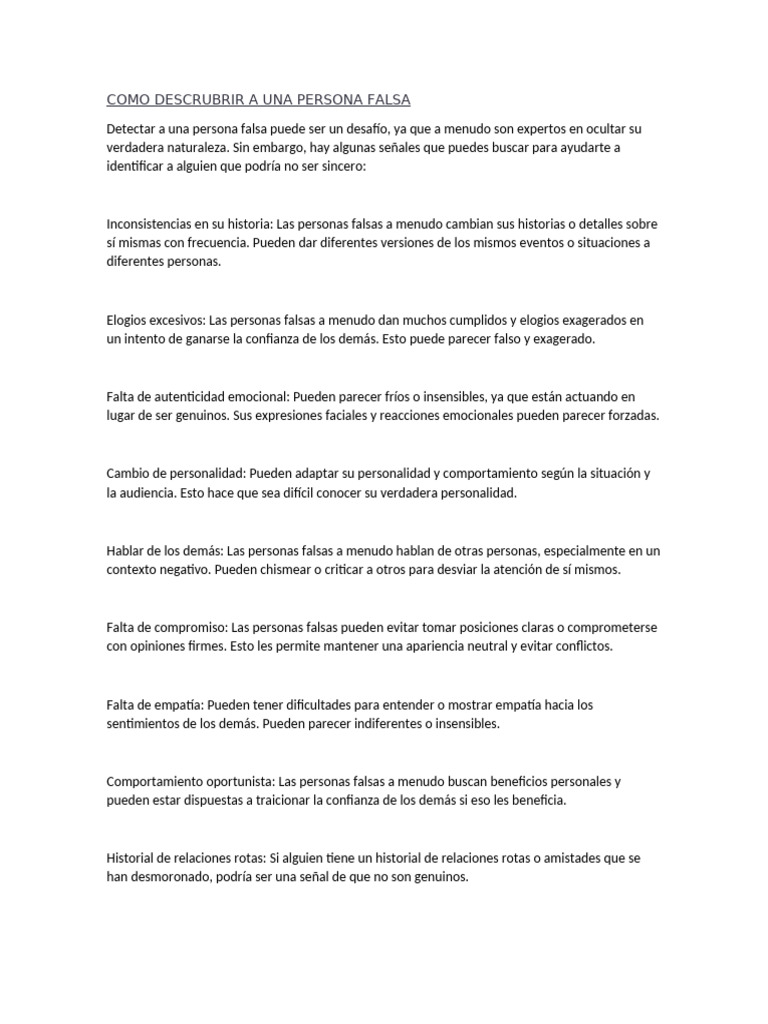 Cómo detectar personas falsas | PDF | Empatía | Sicología