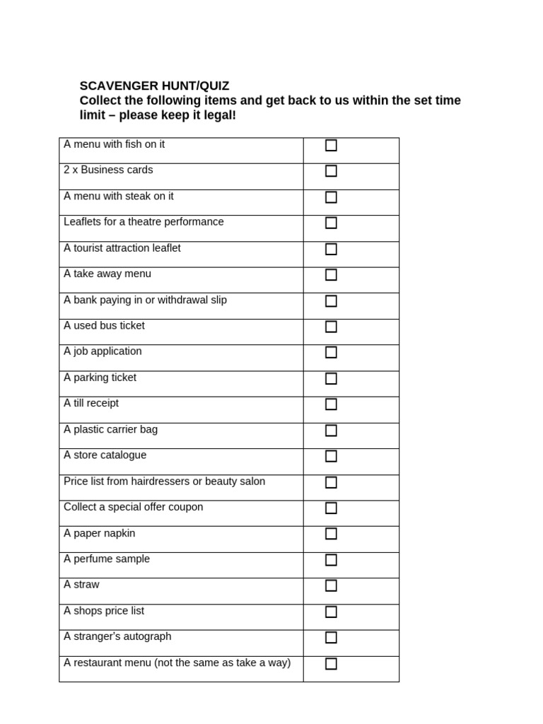 Around Town Scavenger Hunt Fun Activities Games - 26763 | PDF
