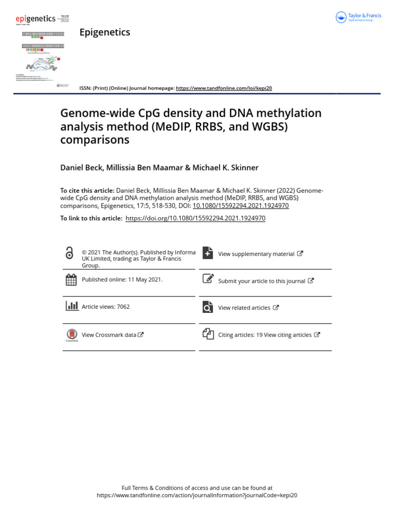 Beck - 2022 - Genome Wide CPG Density and DNA Methylation Analysis Method MeDIP RRBS and WGBS ...