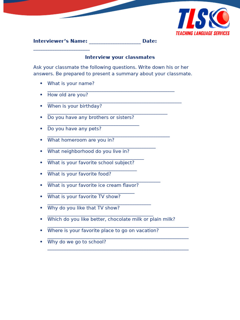 Interview your classmates | PDF