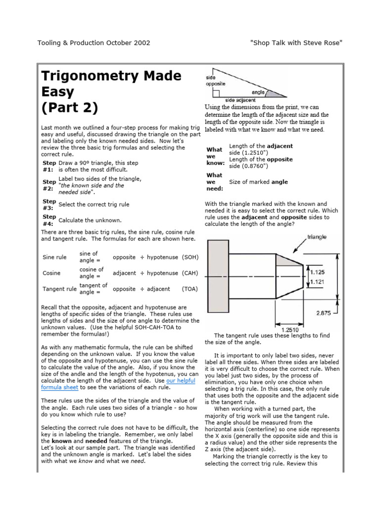 Trigonometry Tips for Machinists | PDF | Trigonometric Functions | Triangle