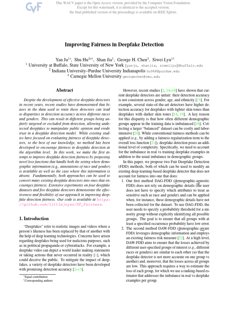 Ju_Improving_Fairness_in_Deepfake_Detection_WACV_2024_paper | PDF | Applied Mathematics
