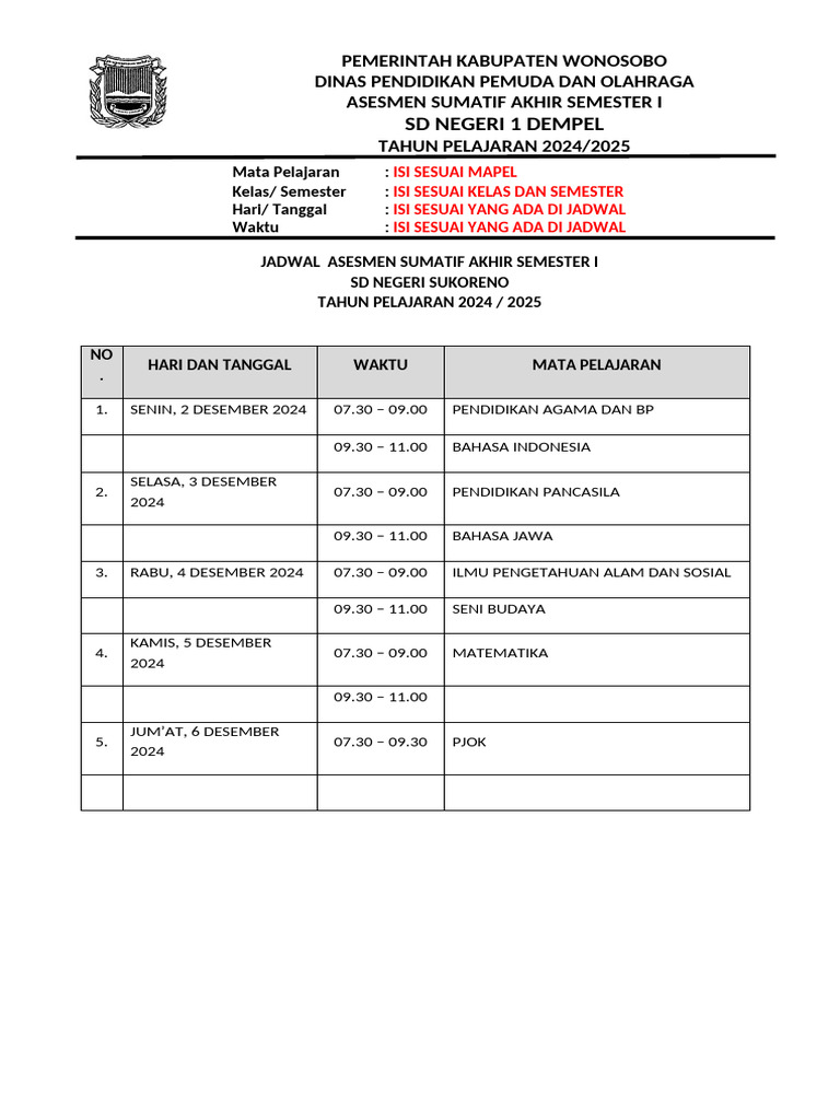 Kop Soal Dan Jadwal Asas | PDF