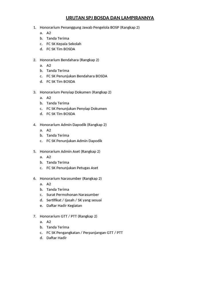 Urutan Spj Bosda Dan Lampirannya | PDF