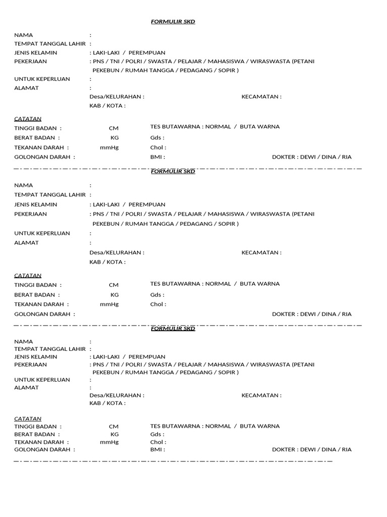 Formulir SKD: Data Pribadi & Medis | PDF
