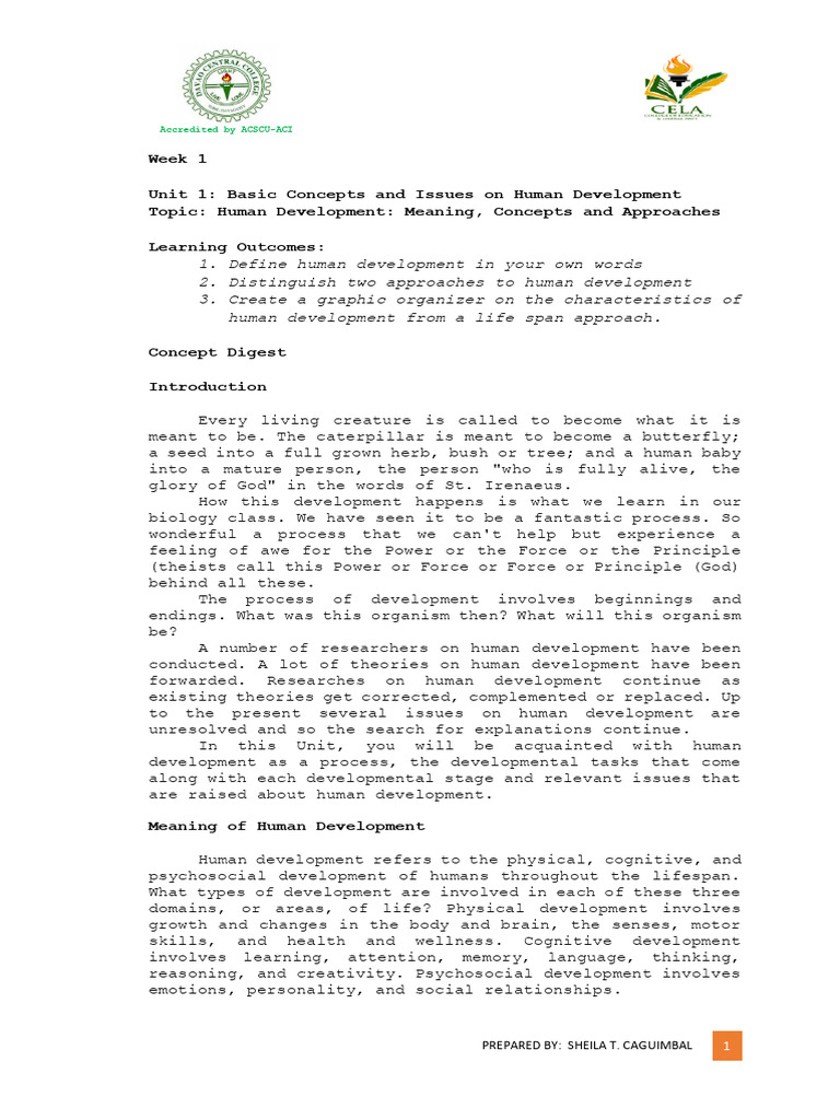 PED 1 WEEK 1-(Human Development Meaning, Concepts and Approaches) | PDF ...
