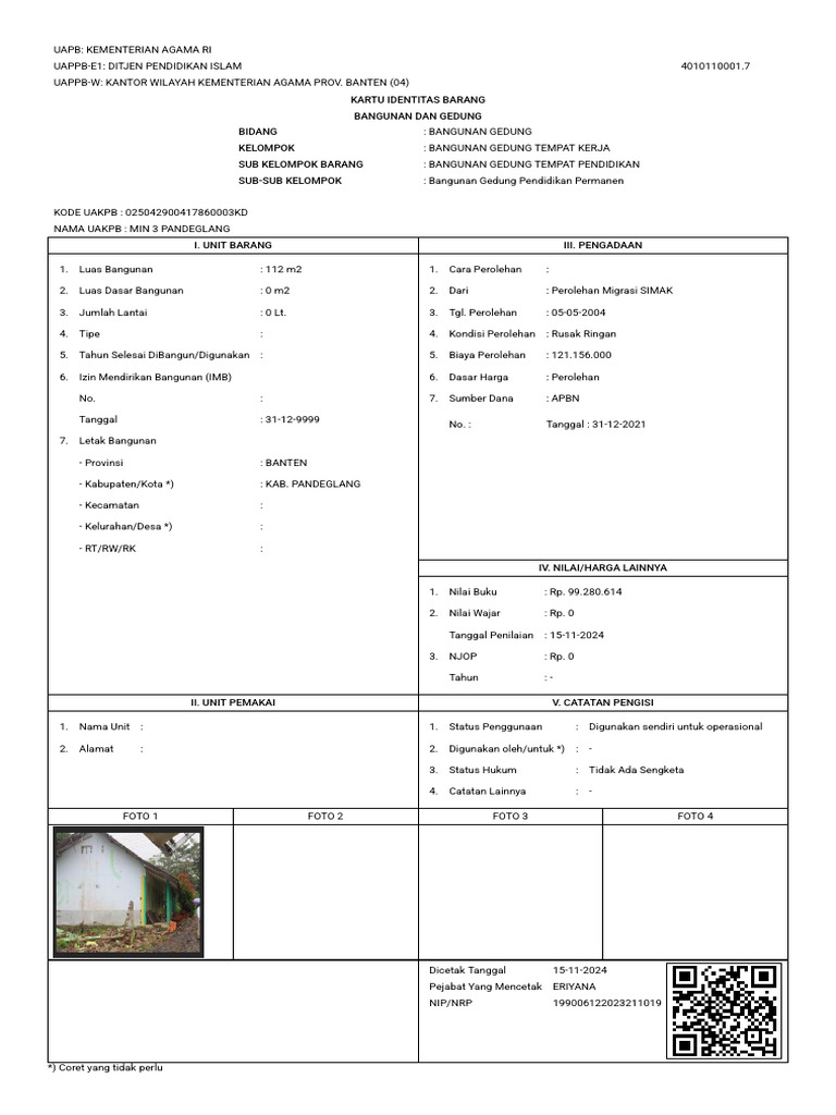 Kartu Identitas Barang Gedung Pendidikan | PDF