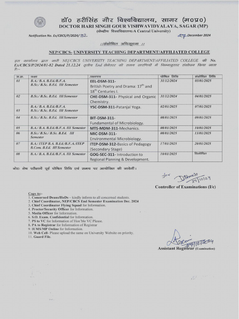 Revised Notice NEP or CBCS University Teaching Department or Affiliated ...
