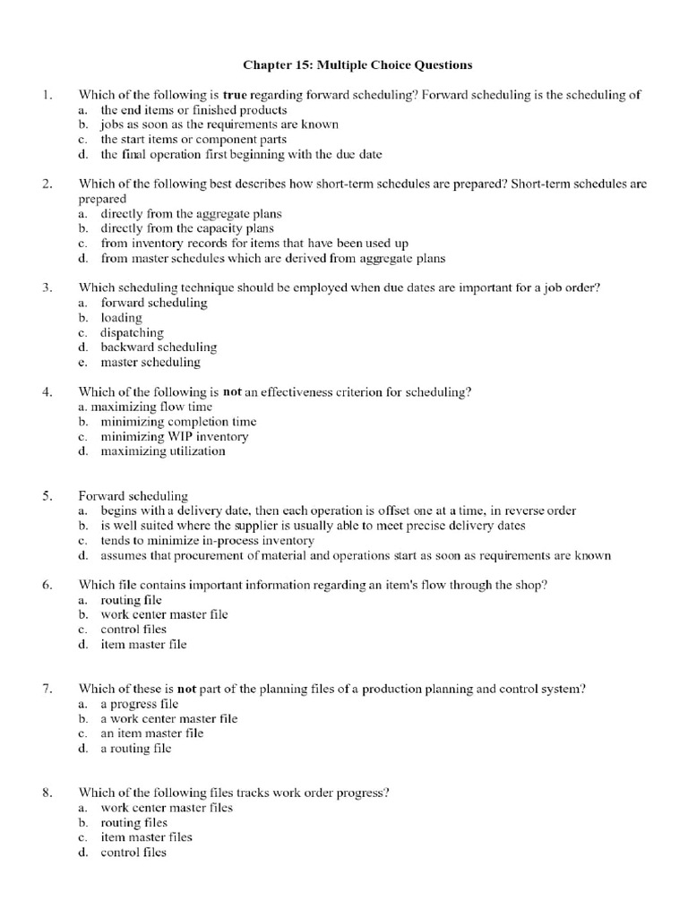 Production Scheduling MCQs | PDF
