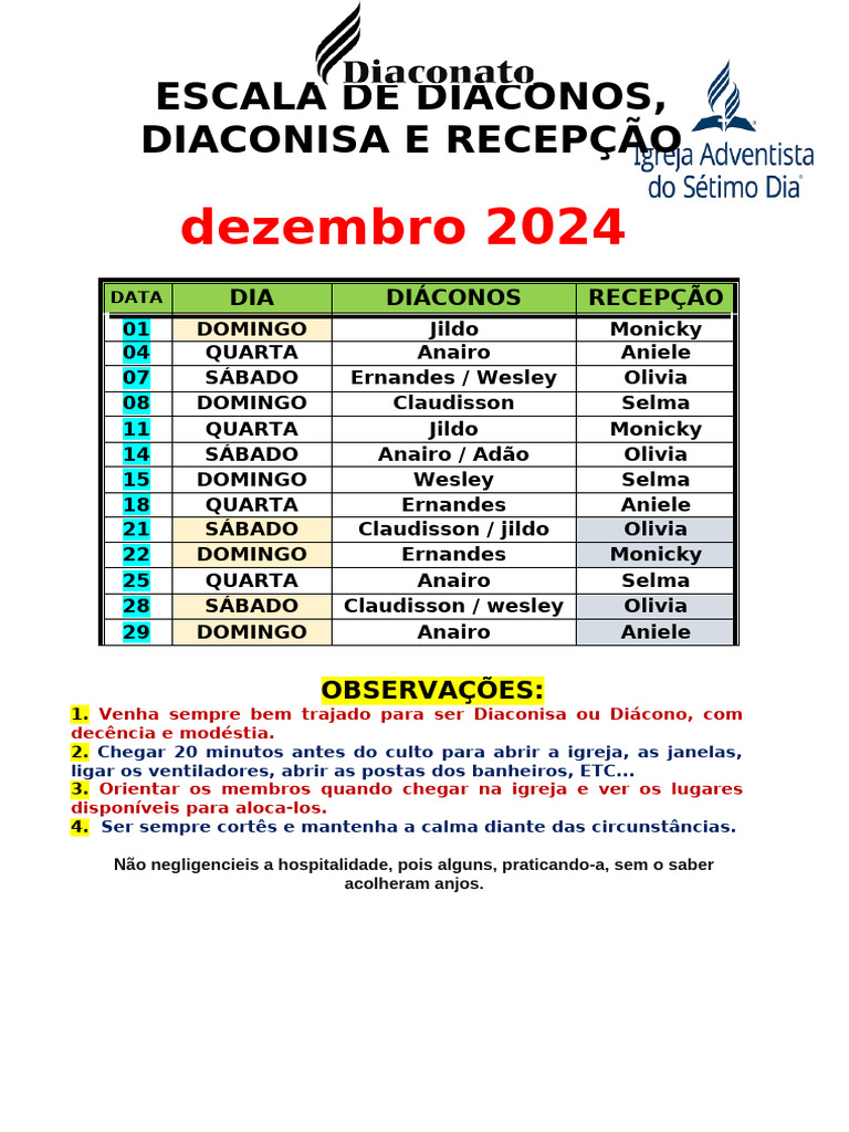 Escala de DiAconos Junho-2 | PDF