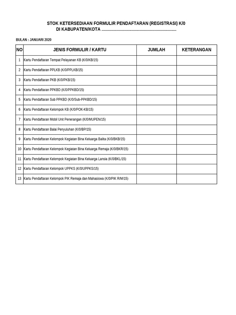 Form Stok Formulir Tahun 2024 | PDF
