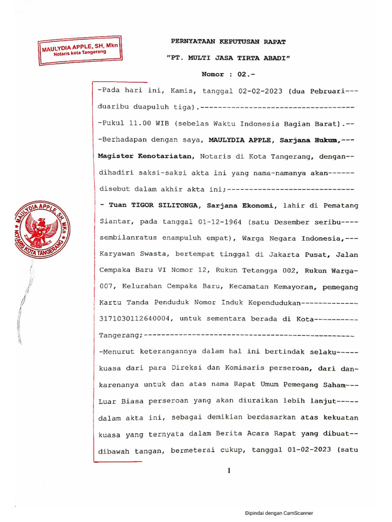 Akte Perubahan 02 Feb 2023 & SK AHU MJTA | PDF