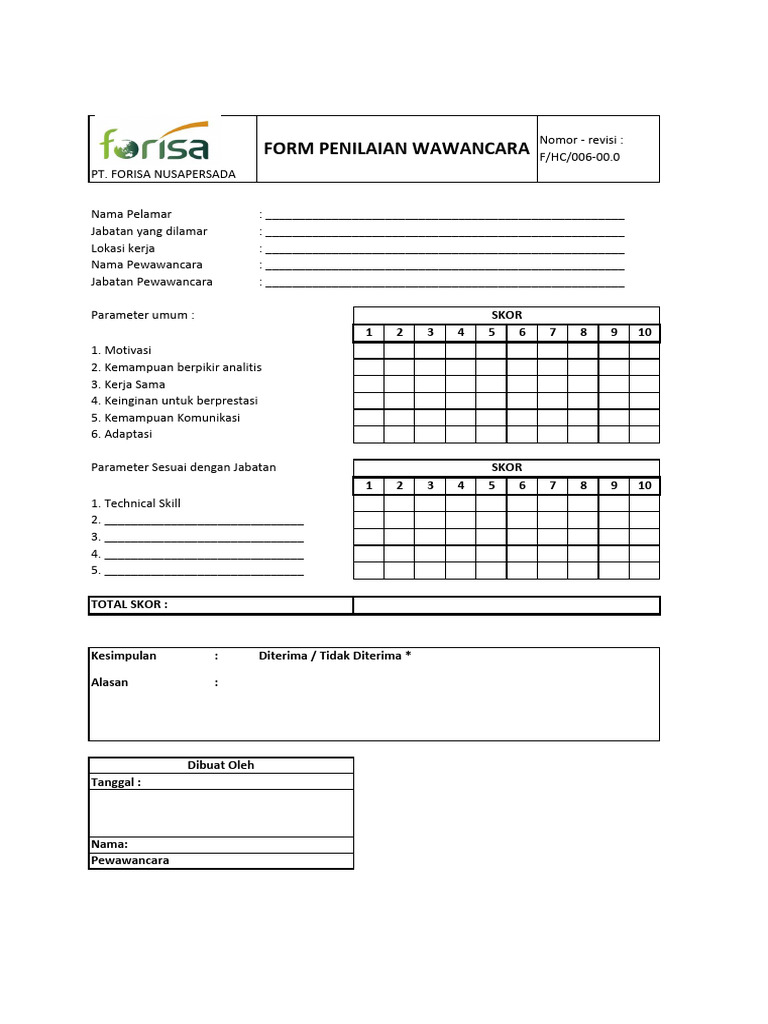 Form Penilaian Wawancara PT Forisa Nusapersada | PDF