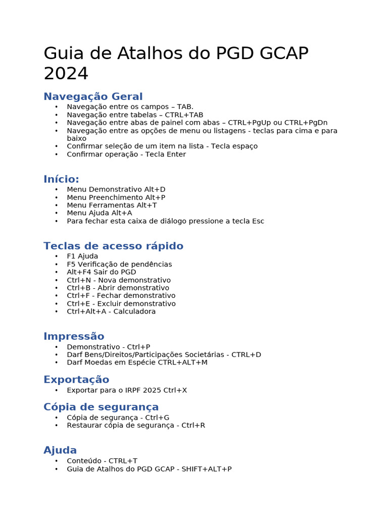 Atalhos do PGD GCAP 2024 | PDF | Programas | Informática
