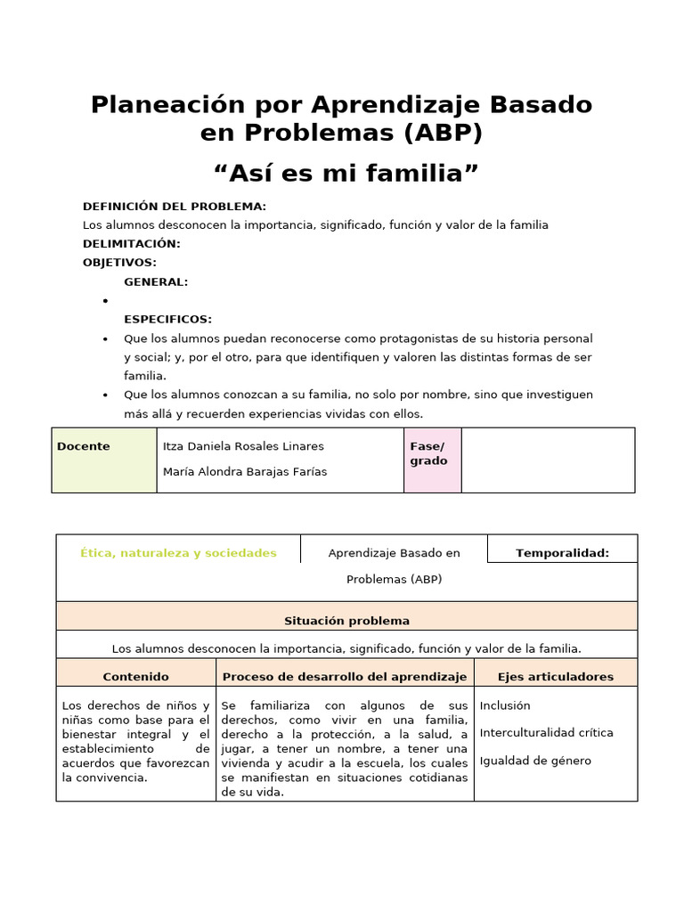 Planeación Por Aprendizaje Basado en Problemas (ABP) | PDF | Aprendizaje