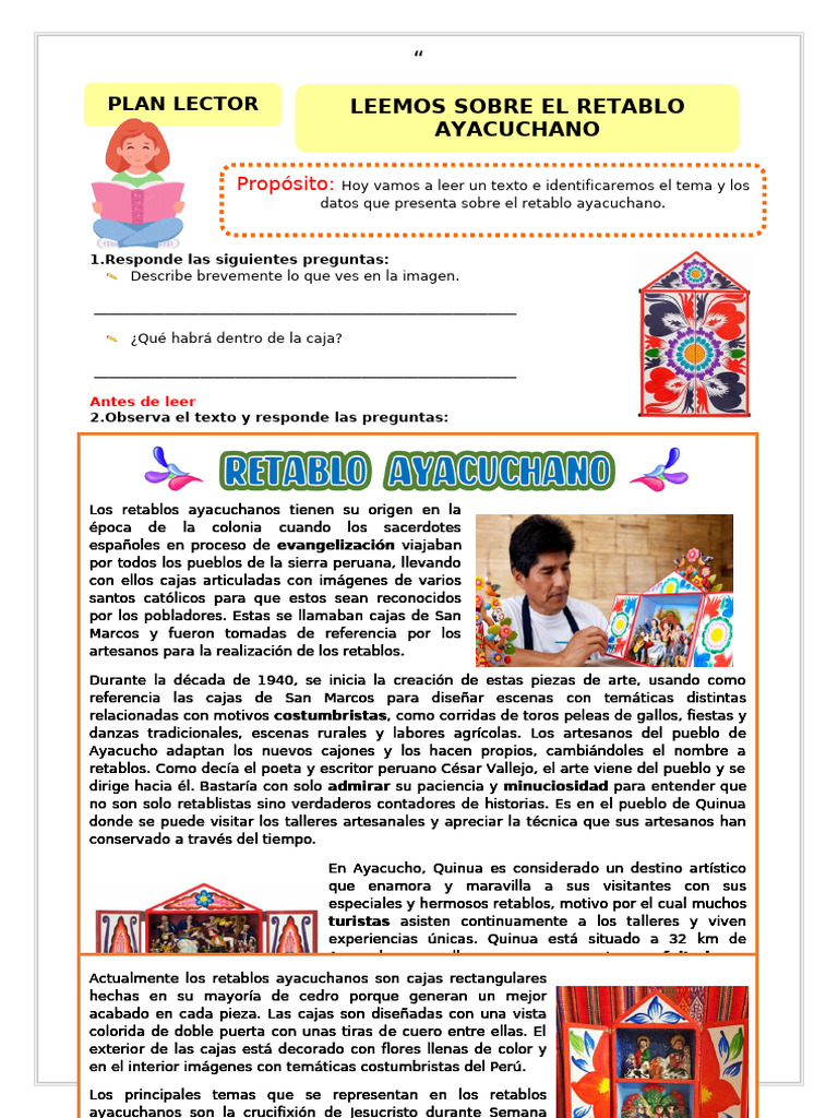 LEEMOS SOBRE EL RETABLO AYACUCHANO Refuerzo Escolar | PDF