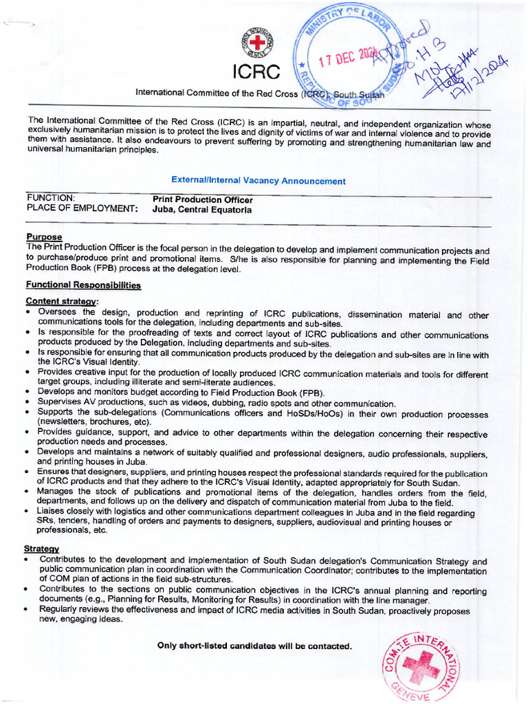 Job Ad-Print Producation Officer - Juba | PDF