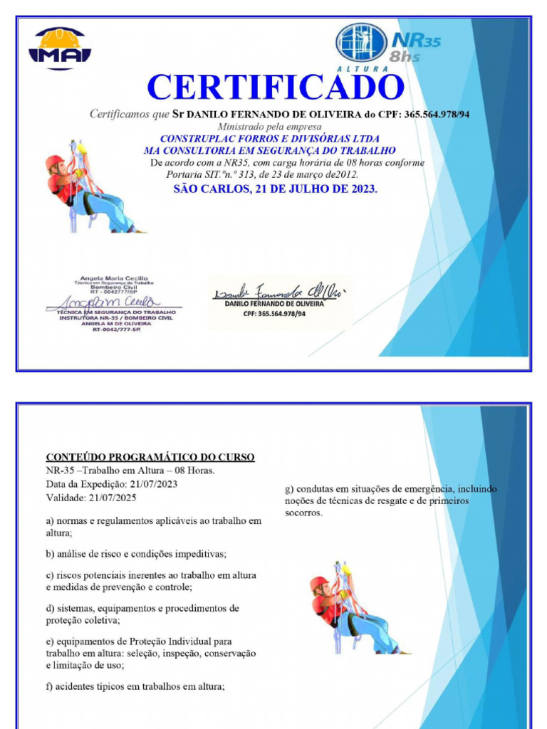 Certificado NR 35 - Danilo PDF 21-07-202 | PDF