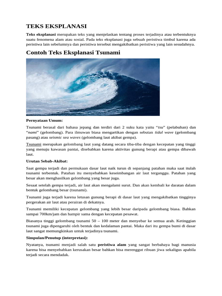 Contoh Teks Eksplanasi Tsunami | PDF