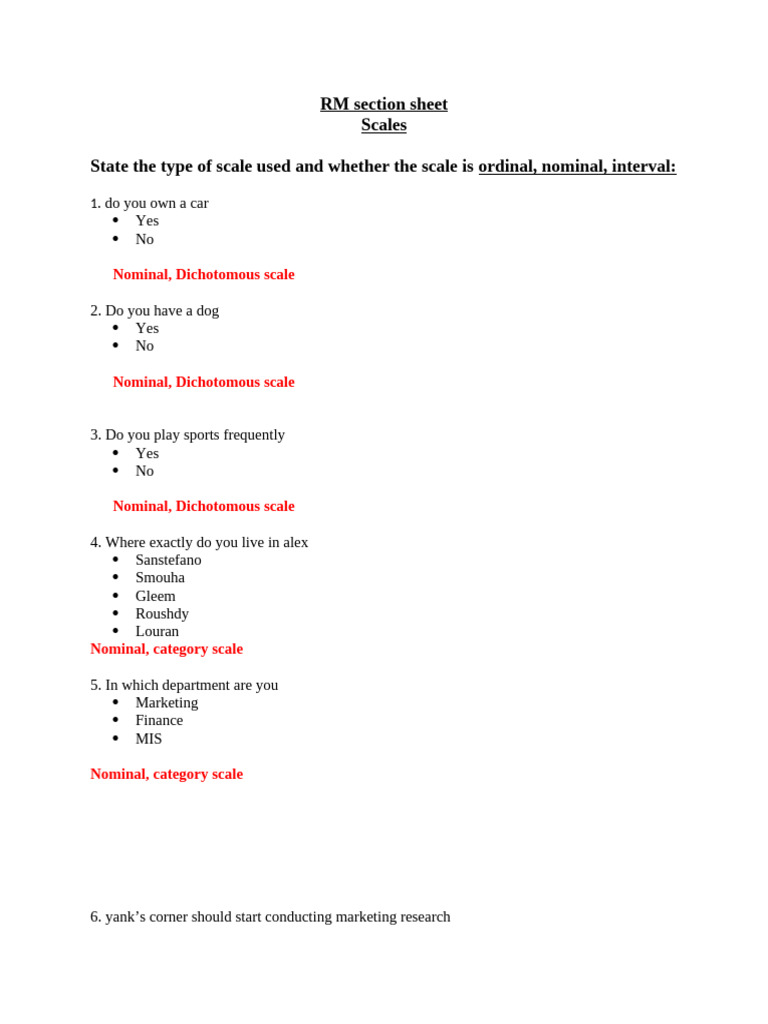RM Scale Section Sheet Answers | PDF | Likert Scale | Evaluation Methods