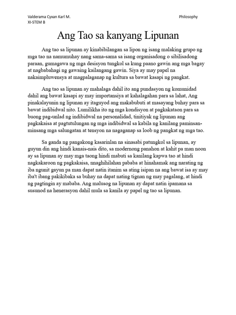 Ang Tao Sa Kanyang Lipunan | PDF