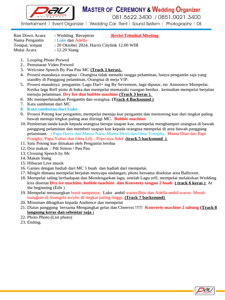 Acara Resepsi Pernikahan Luke-Adella | PDF