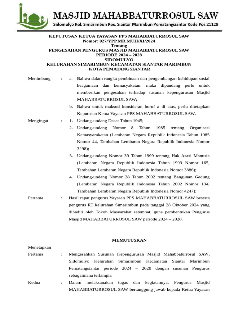 SK pengurus masjid terbaru | PDF