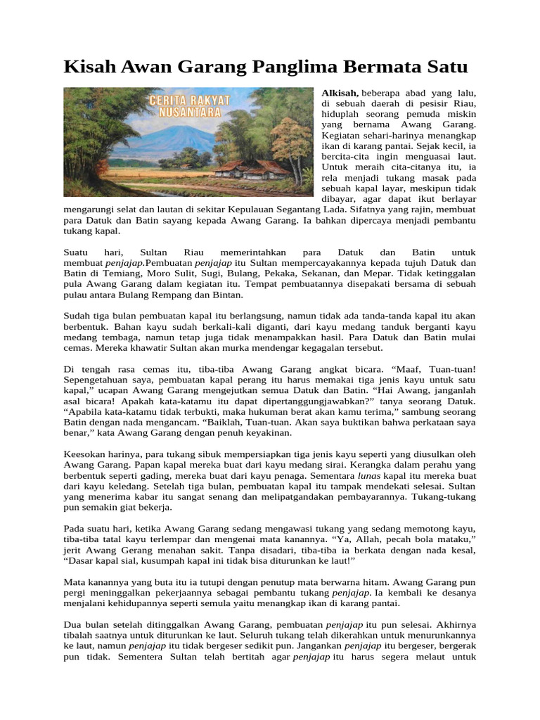 Kisah Awan Garang Panglima Bermata Satu | PDF