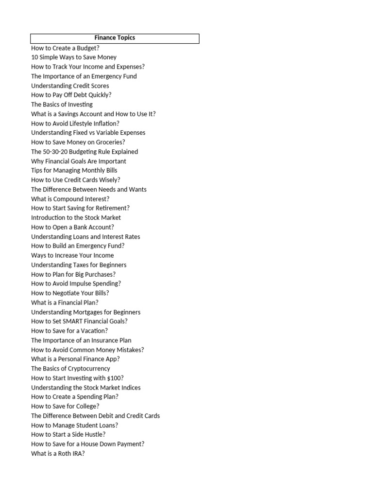 Finance_Topics | PDF | Cost Of Living | Investing