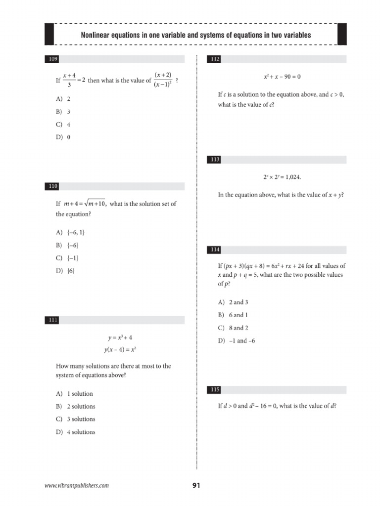 Advanced Math - Nonlinear Equations in One Variable and Systems of Equations in Two Variables | PDF