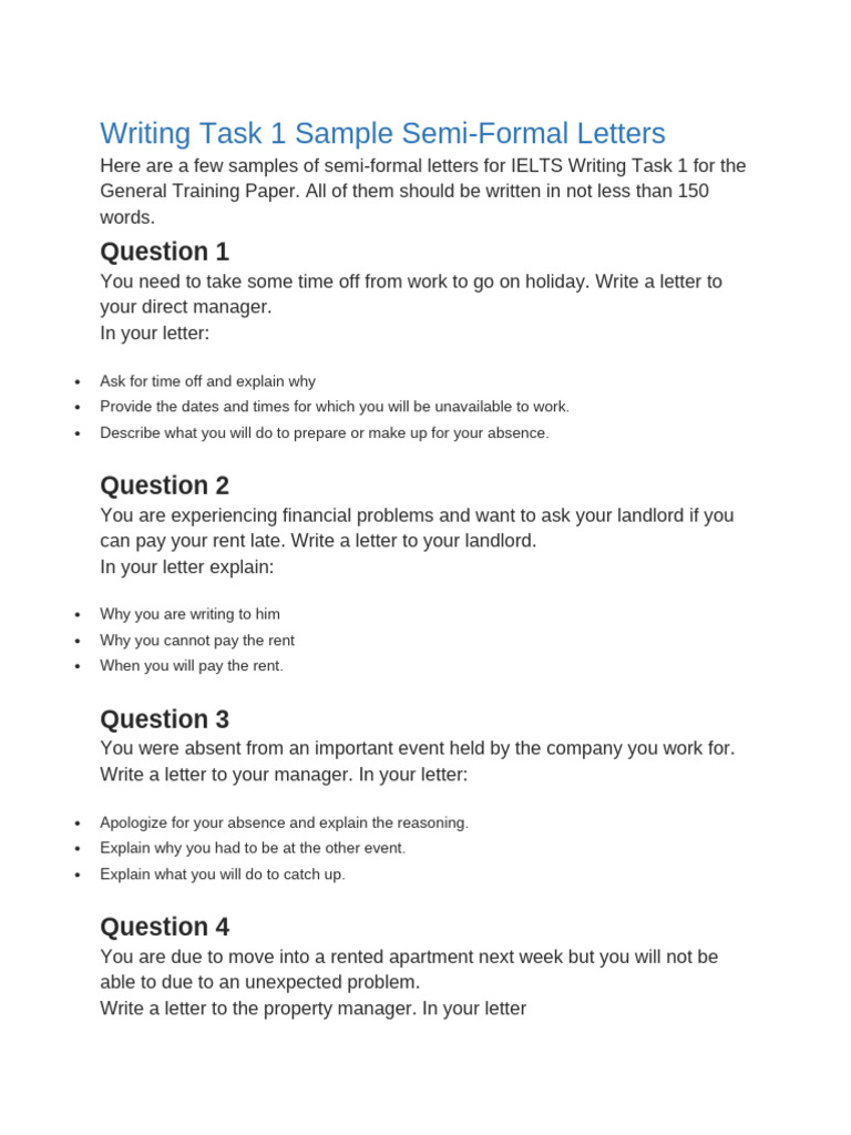 IELTS Task 1: Semi-Formal Letter Samples | PDF | Landlord