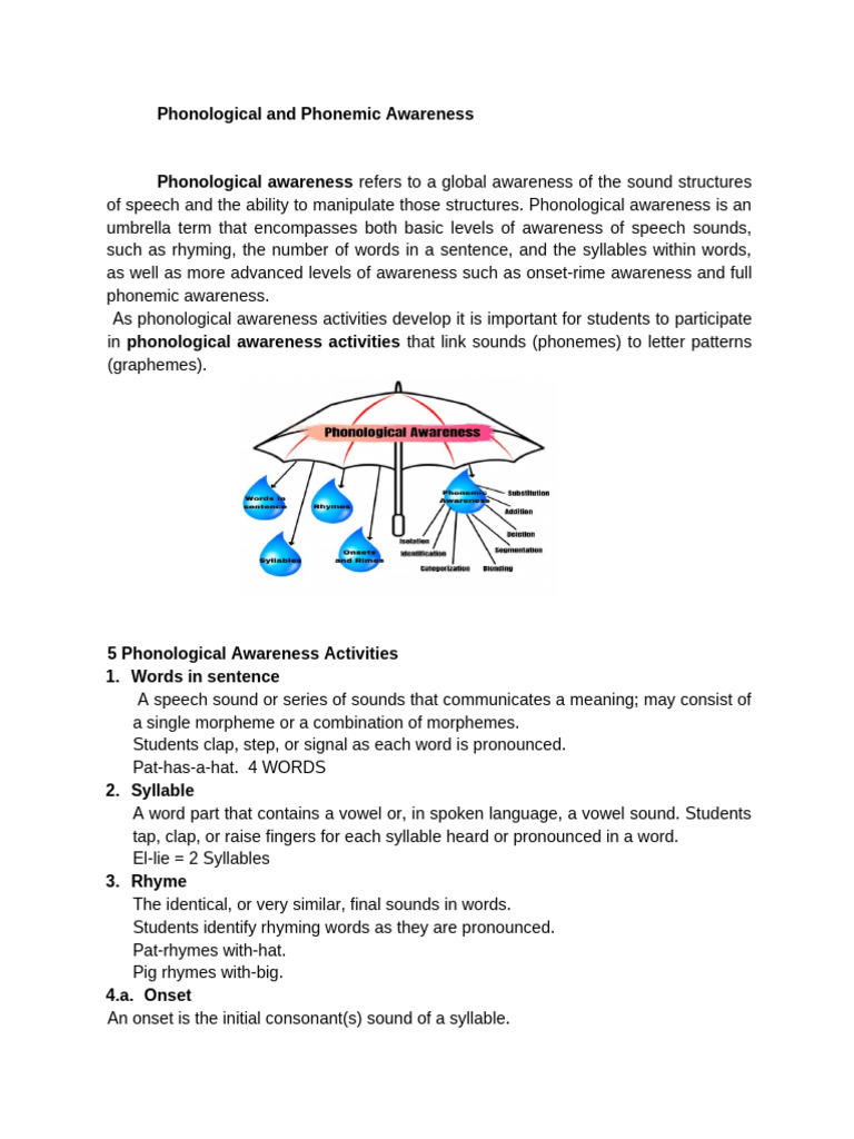 Phonological and Phonemic Awareness | PDF | Syllable | Phonics