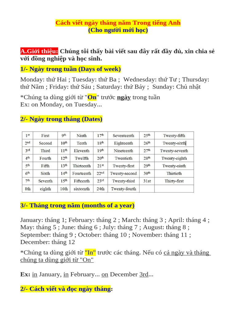 Cach Viet Doc Ngay Thang Trong Tieng Anh | PDF
