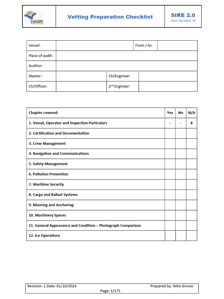 SIRE 2.0 Prep Checklist | PDF | Ships | Oil Tanker