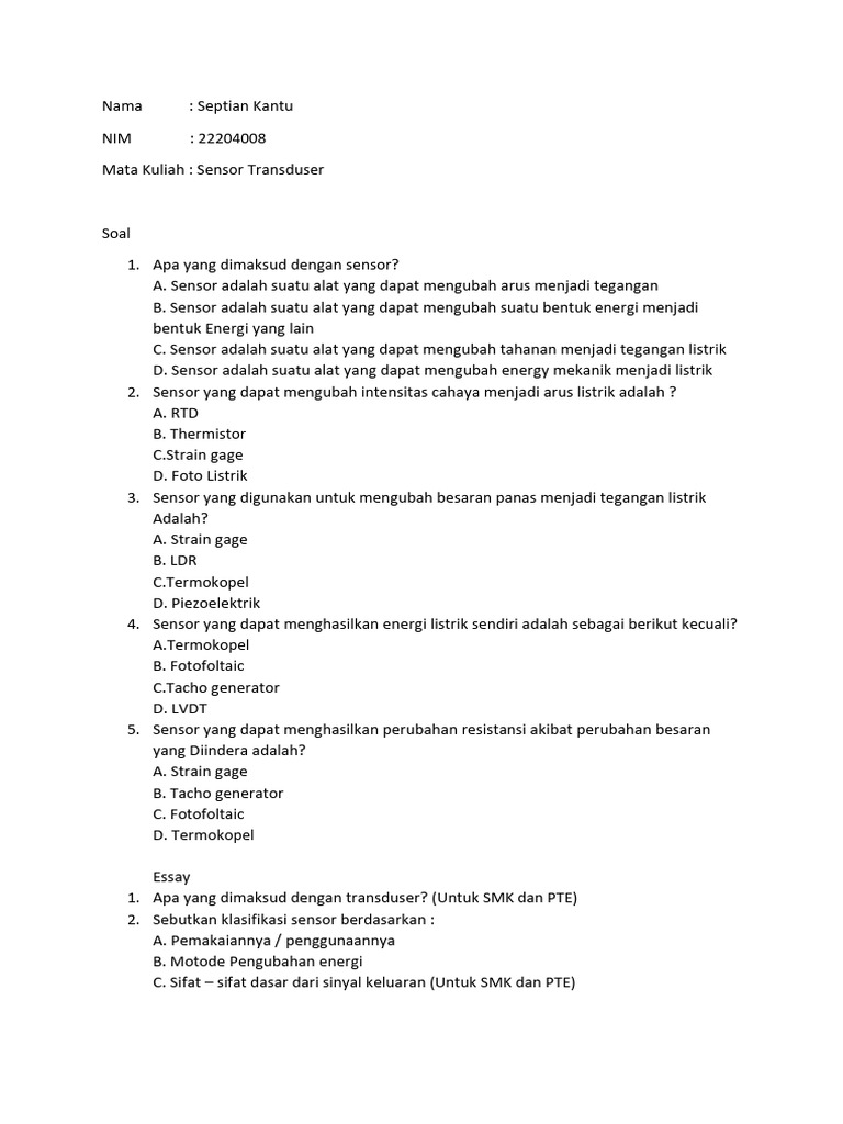 Tugas Sensor Transduser Septian Kantu | PDF